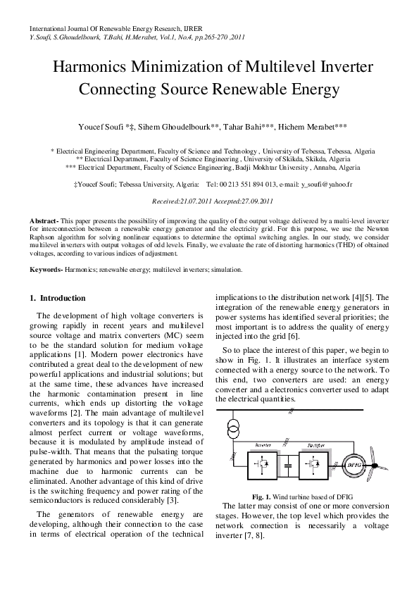 (PDF) Harmonics Minimization of Multilevel Inverter Connecting Source Renewable Energy | Arun ...