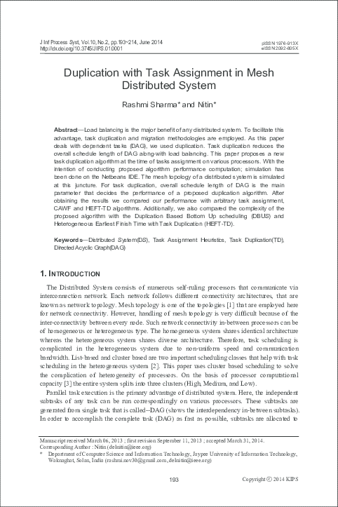 (PDF) Duplication with Task Assignment in Mesh Distributed System
