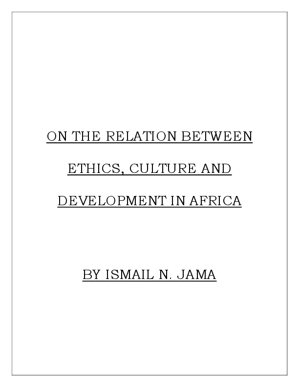 (DOC) ON THE RELATION BETWEEN ETHICS, CULTURE AND DEVELOPMENT IN AFRICA