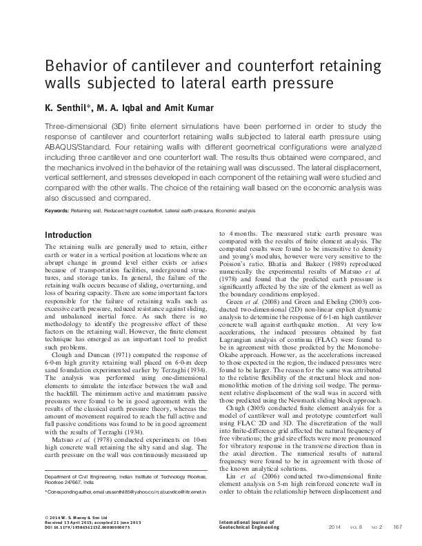 (PDF) Behavior of cantilever and counterfort retaining walls subjected ...