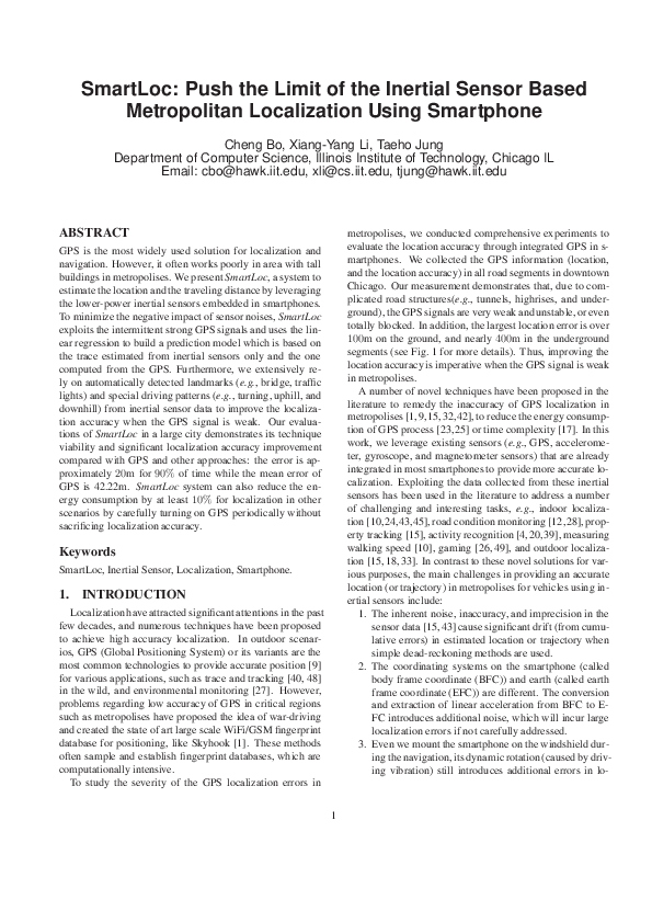 (PDF) SmartLoc: Push the Limit of the Inertial Sensor Based Metropolitan Localization Using ...