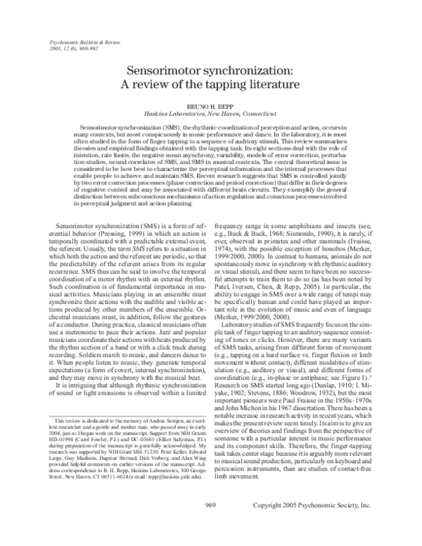 Pdf Sensorimotor Synchronization A Review Of The Tapping Literature