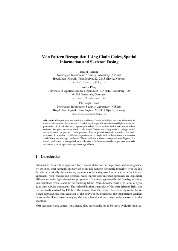 (PDF) Vein Pattern Recognition Using Chain Codes, Spatial Information and Skeleton Fusing