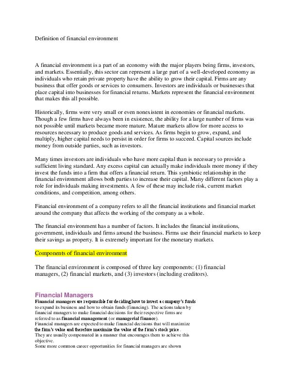 (DOC) Definition of financial environment