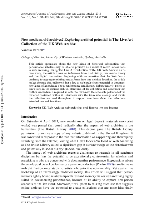 (PDF) New medium, old archives? Exploring archival potential in The ...