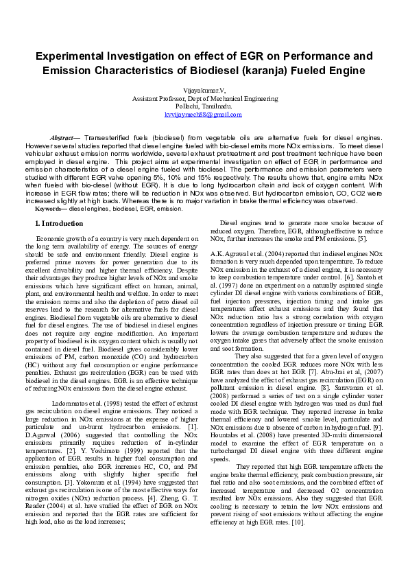 (DOC) Experimental Investigation on effect of EGR on Performance and Emission Characteristics of ...