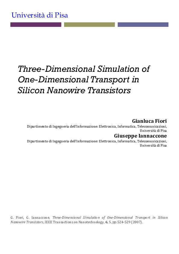 (PDF) Three-dimensional simulation of one-dimensional transport in silicon nanowire transistors