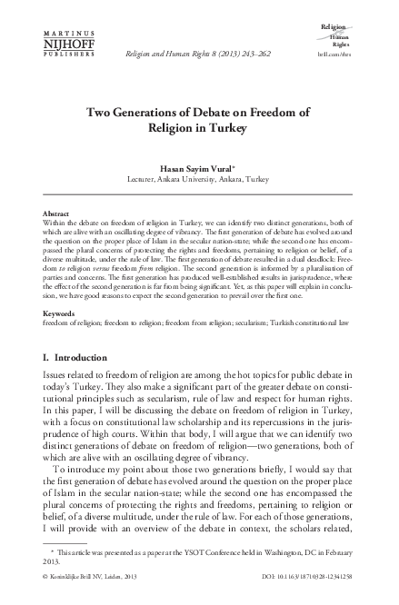 (PDF) Two Generations of Debate on Freedom of Religion in Turkey