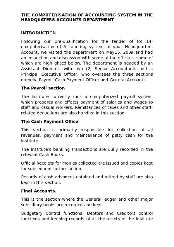 (DOC) THE COMPUTERISATION OF ACCOUNTING SYSTEM IN THE HEADQUATERS ...