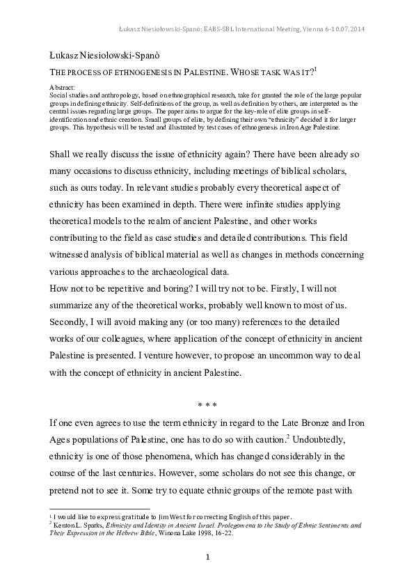 (PDF) The Process of Ethnogenesis in Palestine. Whose Task Was It?