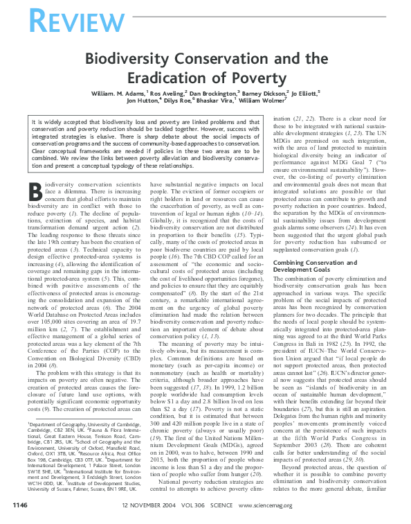 (PDF) Biodiversity Conservation and the Eradication of Poverty ...