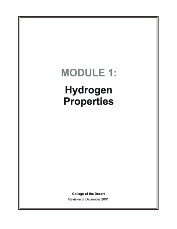 (PDF) Hydrogen Fuel Cell Engines MODULE 1: HYDROGEN PROPERTIES Hydrogen ...