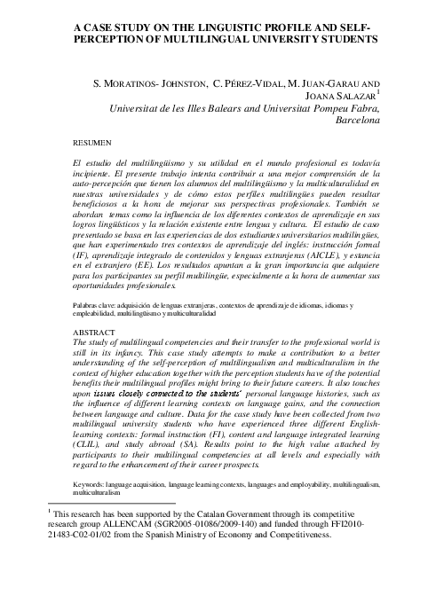 (DOC) A CASE STUDY ON THE LINGUISTIC PROFILE AND SELF-PERCEPTION OF ...