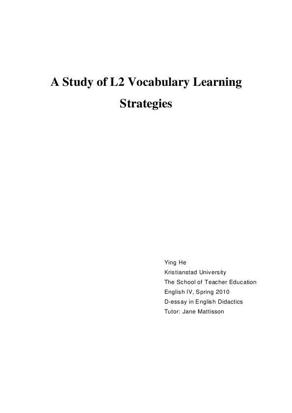 (PDF) A Study of L2 Vocabulary Learning