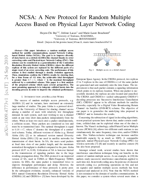 Pdf Ncsa A New Protocol For Random Multiple Access Based On Physical Layer Network Coding