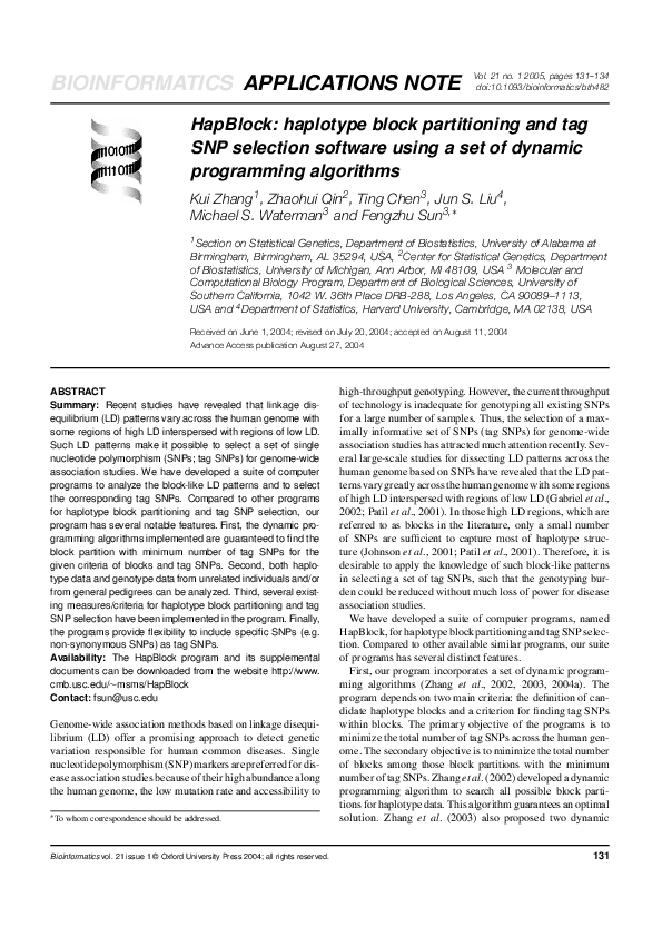 (PDF) HapBlock: haplotype block partitioning and tag SNP selection software using a set of ...