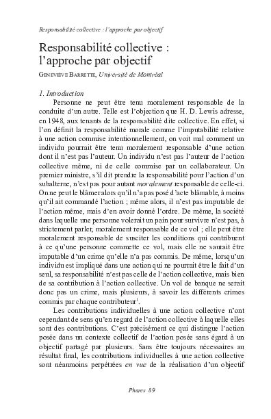 (PDF) Responsabilité collective: l'approche par objectif