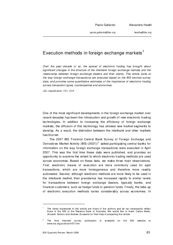 (PDF) Execution methods in foreign exchange markets