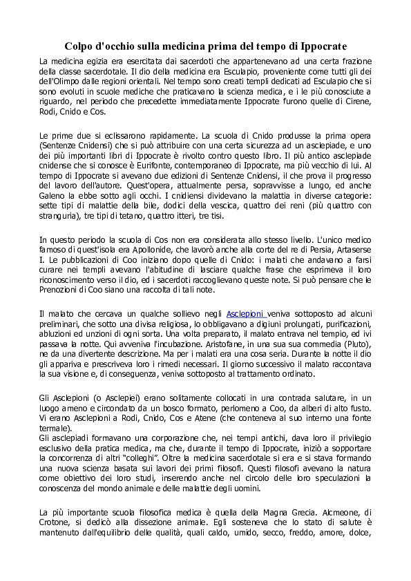 (PDF) Colpo d'occhio della medicina greca prima di Ippocrate