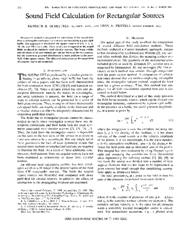 (PDF) Sound field calculation for rectangular sources