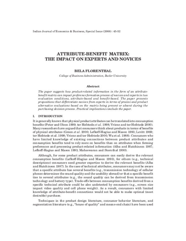 (PDF) Attribute-Benefit Matrix: The Impact on Experts and Novices