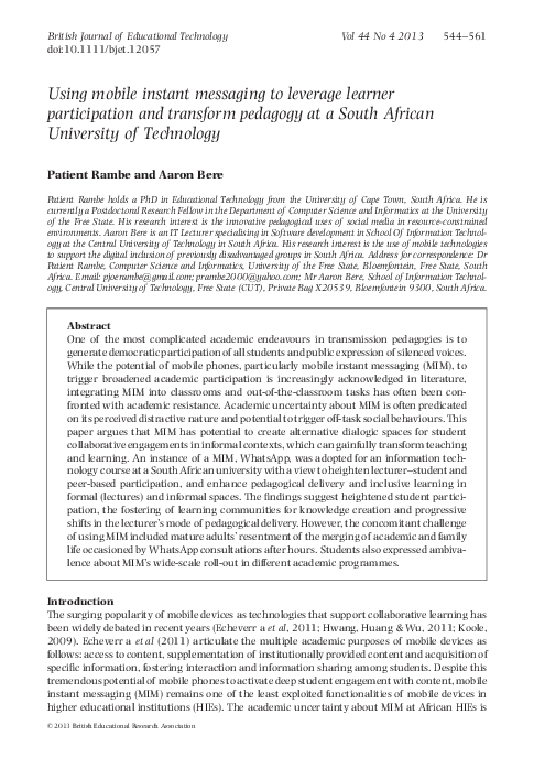 (PDF) Using mobile instant messaging to leverage learner participation ...