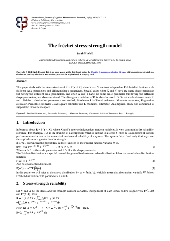 The fréchet stress-strength model