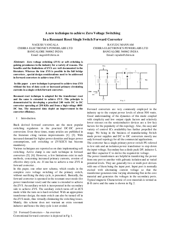 (PDF) A new technique to achieve zero voltage switching in resonant ...