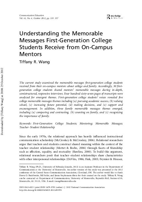 (PDF) Understanding the Memorable Messages First-Generation College ...