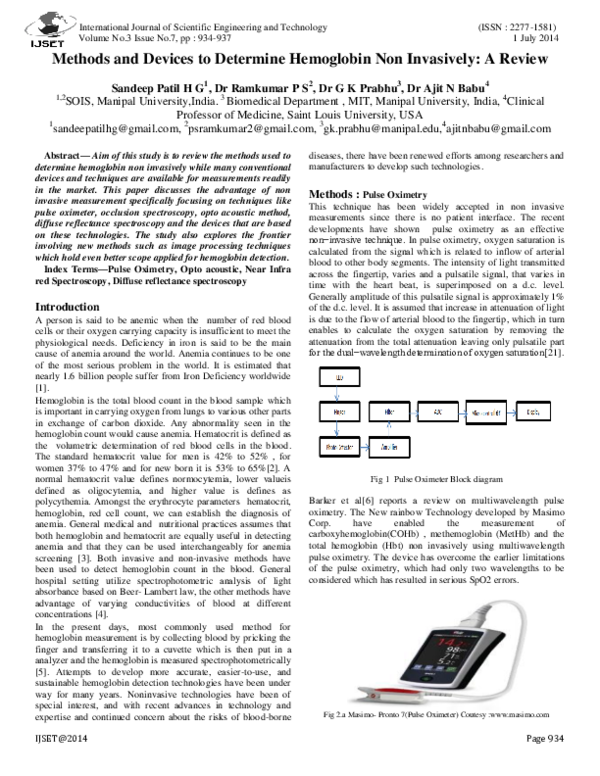 (PDF) Methods and Devices to Determine Hemoglobin Non Invasively: A Review