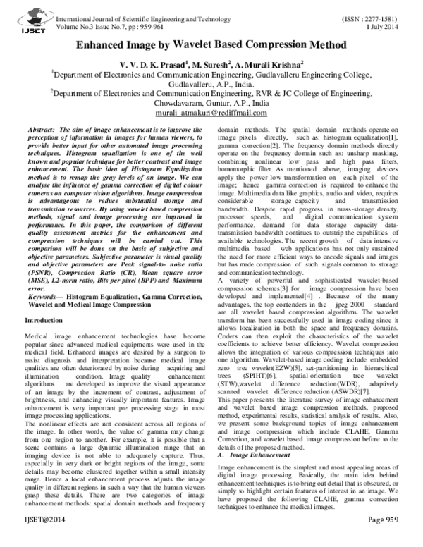 Pdf Enhanced Image By Wavelet Basedcompression Method