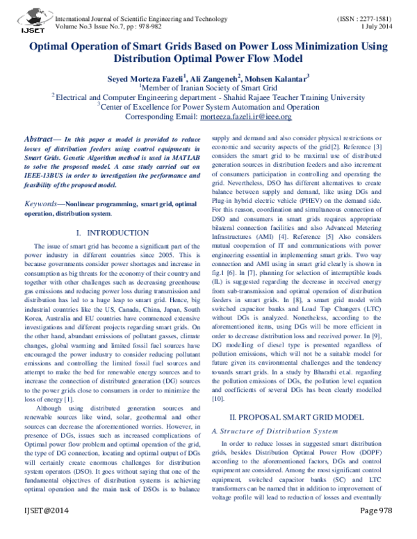 Optimal Operation Of Smart Grids Based On Power Loss Minimization Using
