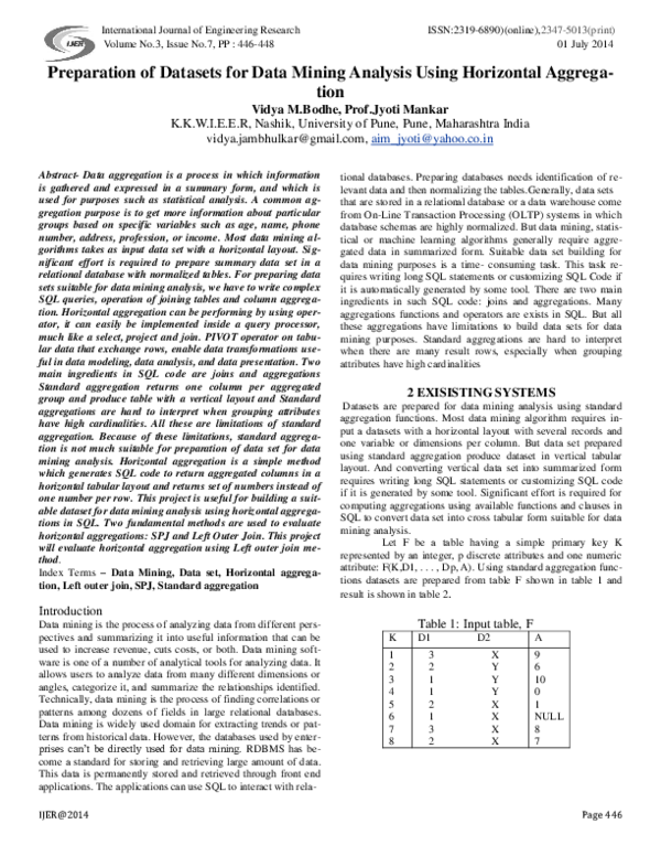 (PDF) Preparation of Datasets for Data Mining Analysis Using Horizontal Aggregation