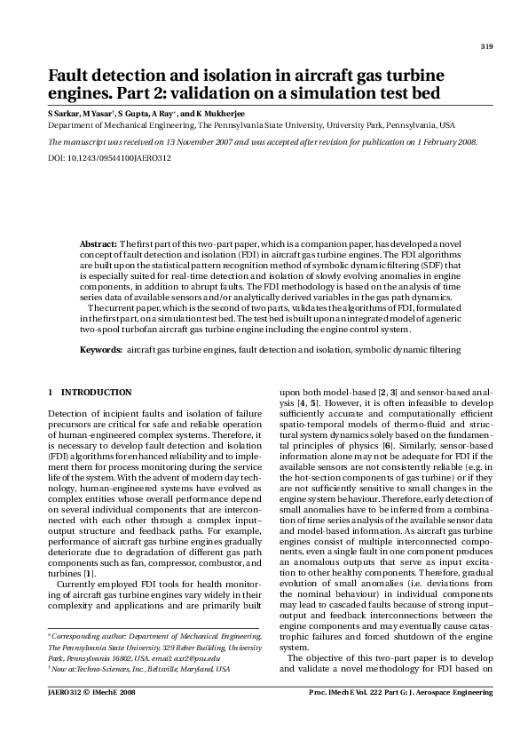 (PDF) Fault detection and isolation in aircraft gas turbine engines. Part 2: validation on a ...