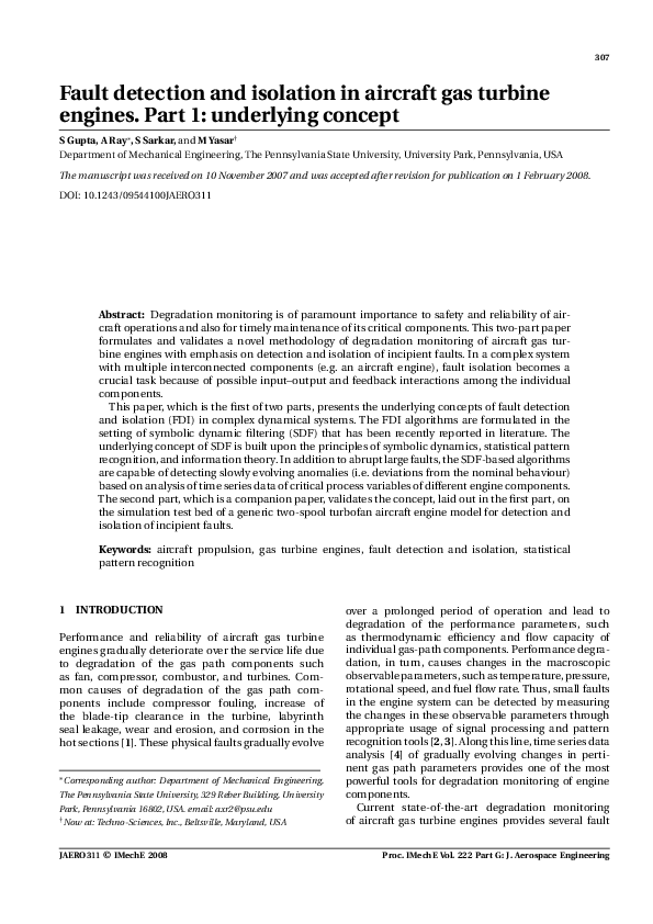 Pdf Fault Detection And Isolation In Aircraft Gas Turbine Engines Part 1 Underlying Concept