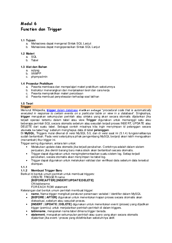 Pdf Modul 6 Function Dan Trigger