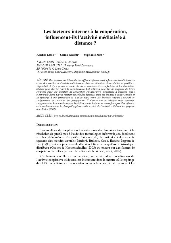 (PDF) Les facteurs internes à la coopération, influencent-ils l ...