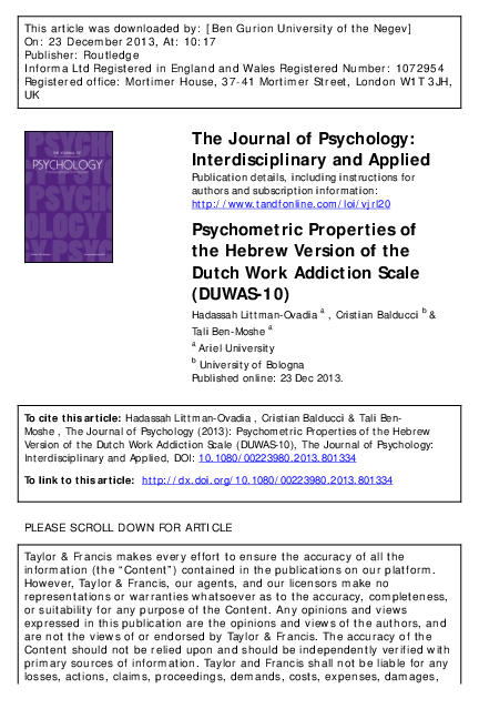 (PDF) Psychometric properties of the Hebrew version of the Dutch work ...