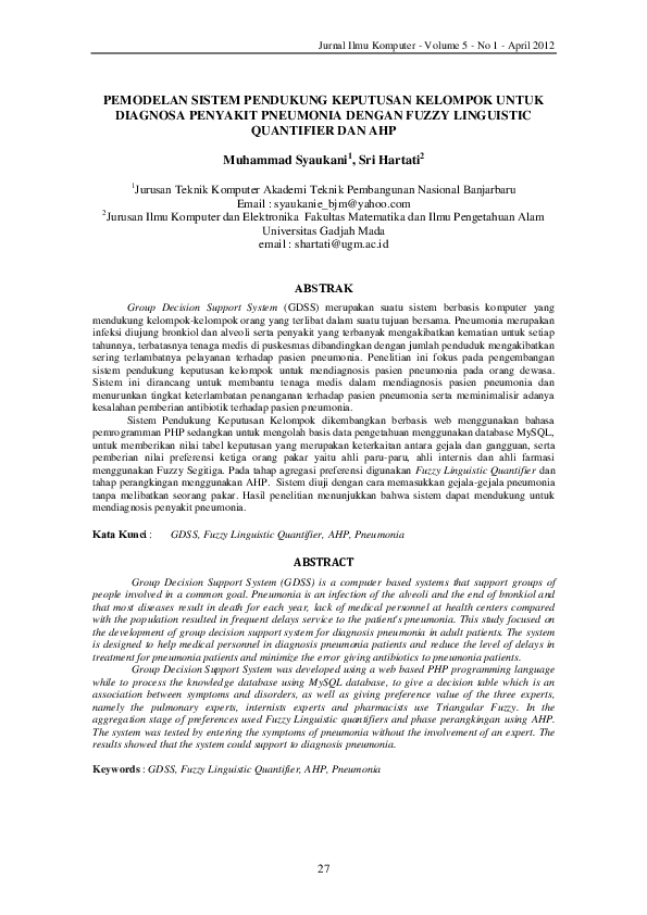 (PDF) Jurnal Ilmu Komputer -Volume 5 -No 1 - PEMODELAN SISTEM PENDUKUNG ...