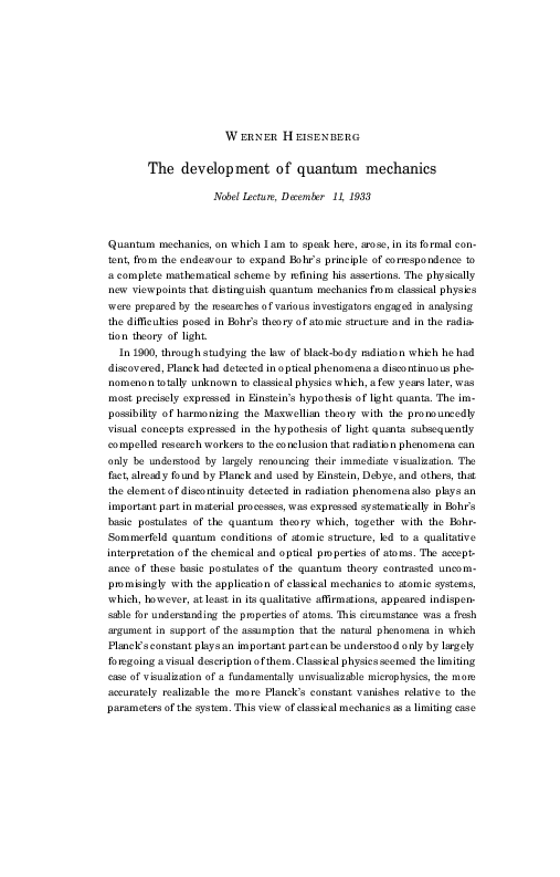(PDF) The development of quantum mechanics