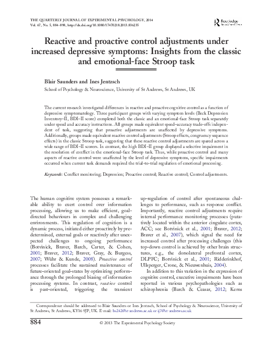 (PDF) Reactive and proactive control adjustments under increased depressive symptoms: Insights ...
