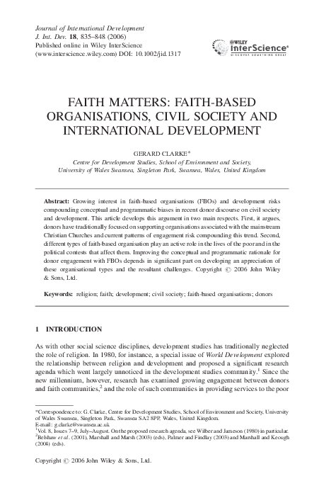 (PDF) Faith Matters: Faith-Based Organizations, Civil Society and ...