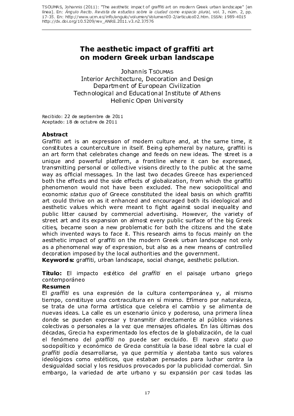 (PDF) The aesthetic impact of graffiti art on the modern Greek urban ...