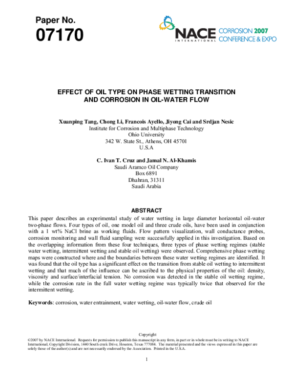 (PDF) Effect Of Oil Type On Phase Wetting Transition And Corrosion In ...