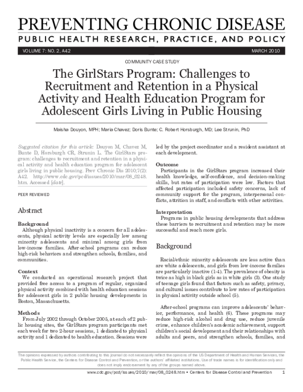 (PDF) The GirlStars Program: Challenges to Recruitment and Retention in a Physical Activity and ...