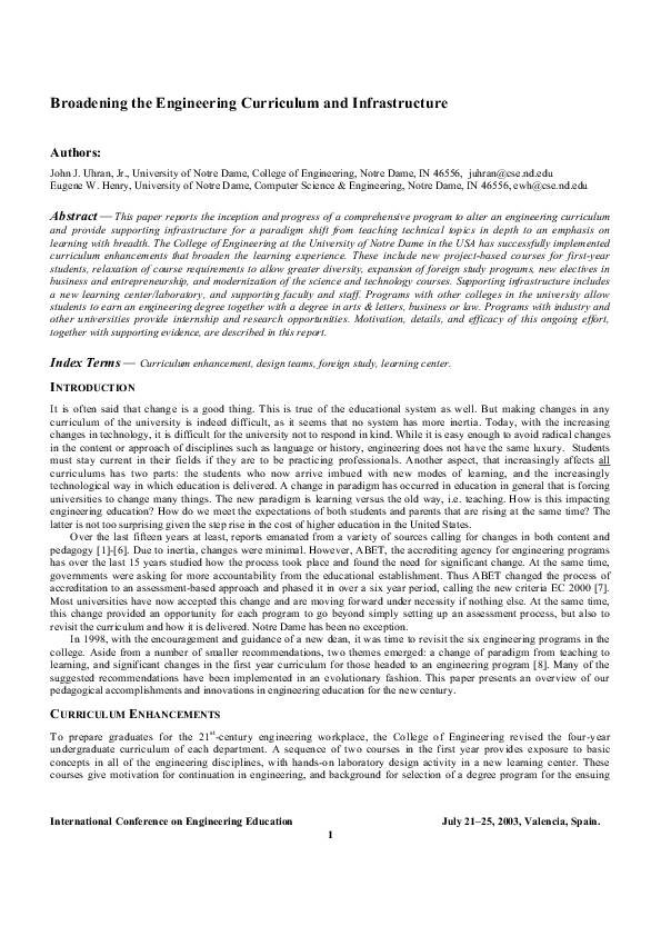 (PDF) Broadening the Engineering Curriculum and Infrastructure ...