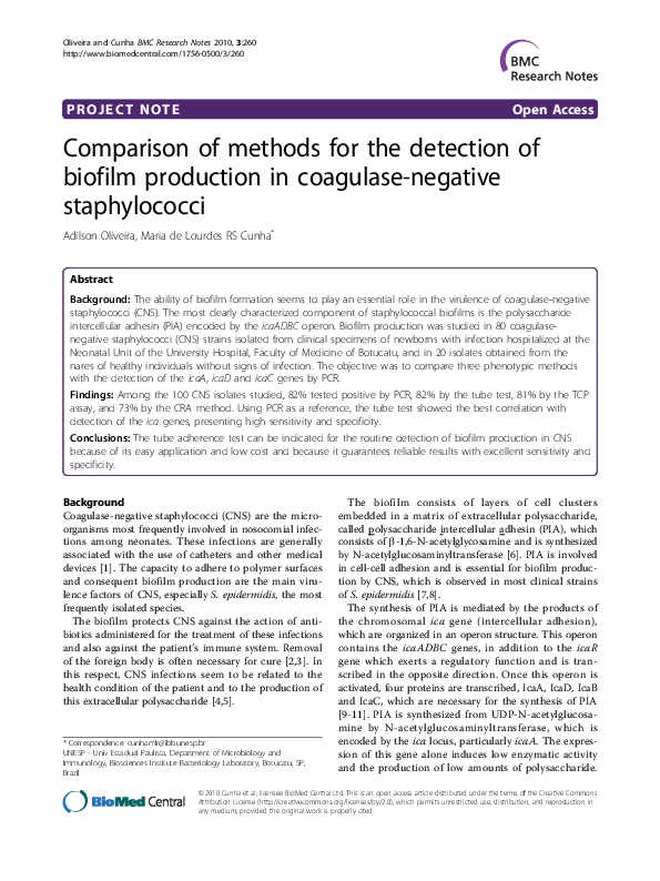 (PDF) Comparison of methods for the detection of biofilm production in coagulase-negative ...