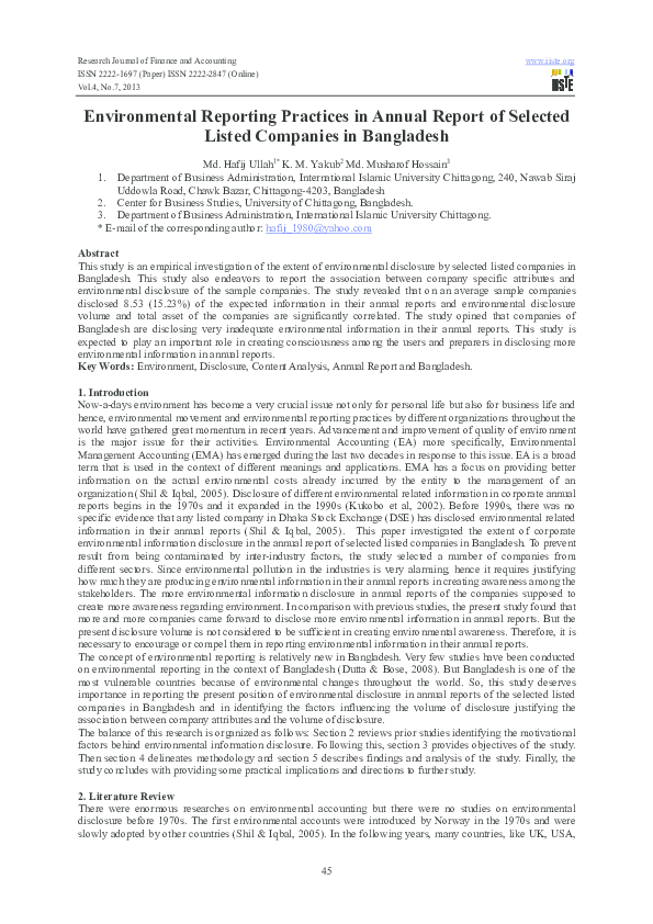 (PDF) Environmental Reporting Practices in Annual Report of Selected ...