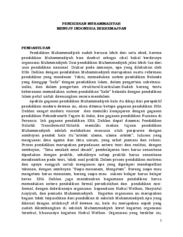 (DOC) PENDIDIKAN MUHAMMADIYAH MENUJU INDONESIA BERKEMAJUAN