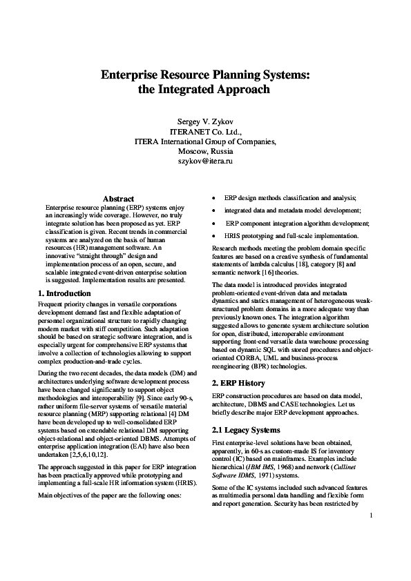 (PDF) Enterprise Resource Planning Systems: the Integrated Approach
